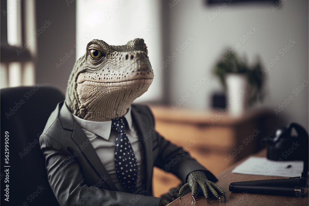 portrait of a businessman lizard in a stylish classic suit in the ...