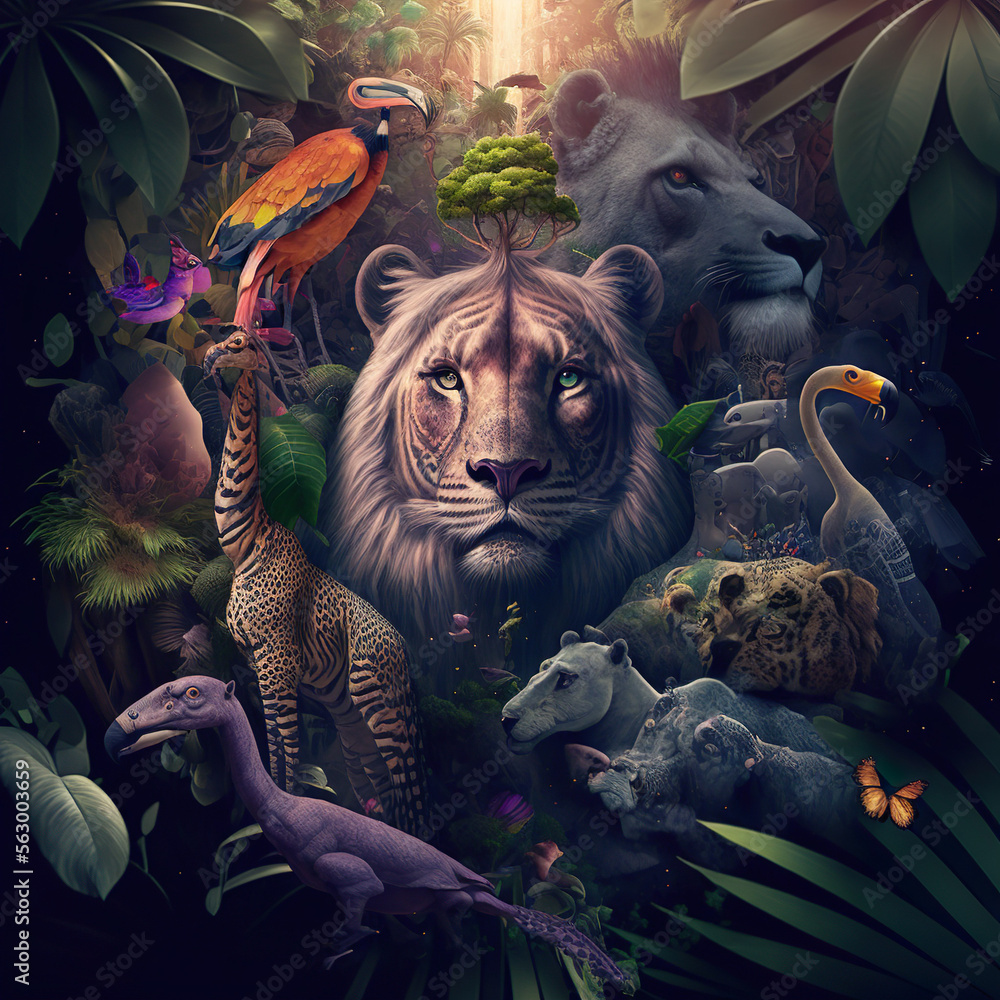 Wild animals - AI-Generated Digital Art Stock Illustration | Adobe Stock