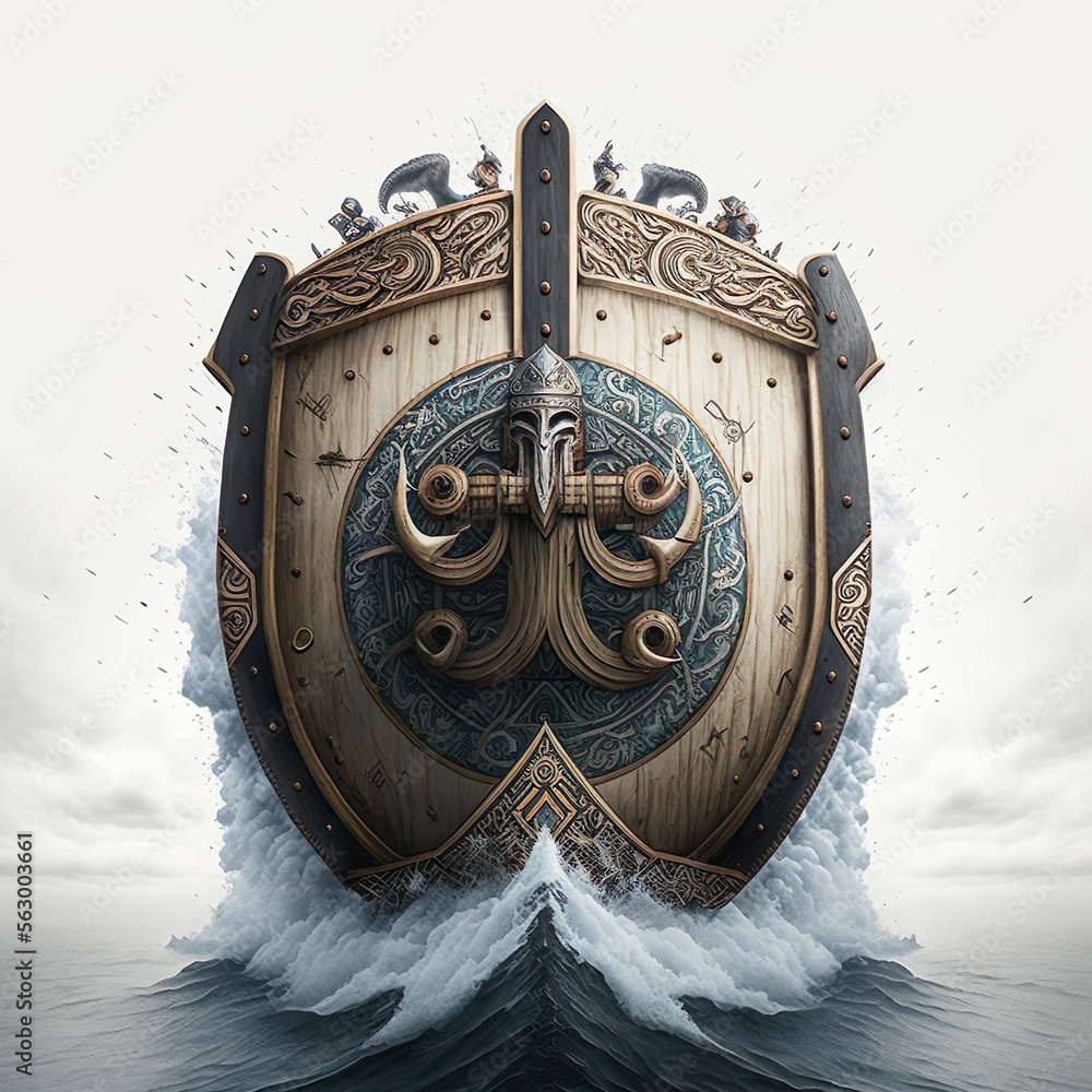 ภาพประกอบสต็อก Norse Mythology Inspired Viking Emblem - AI-Generated ...