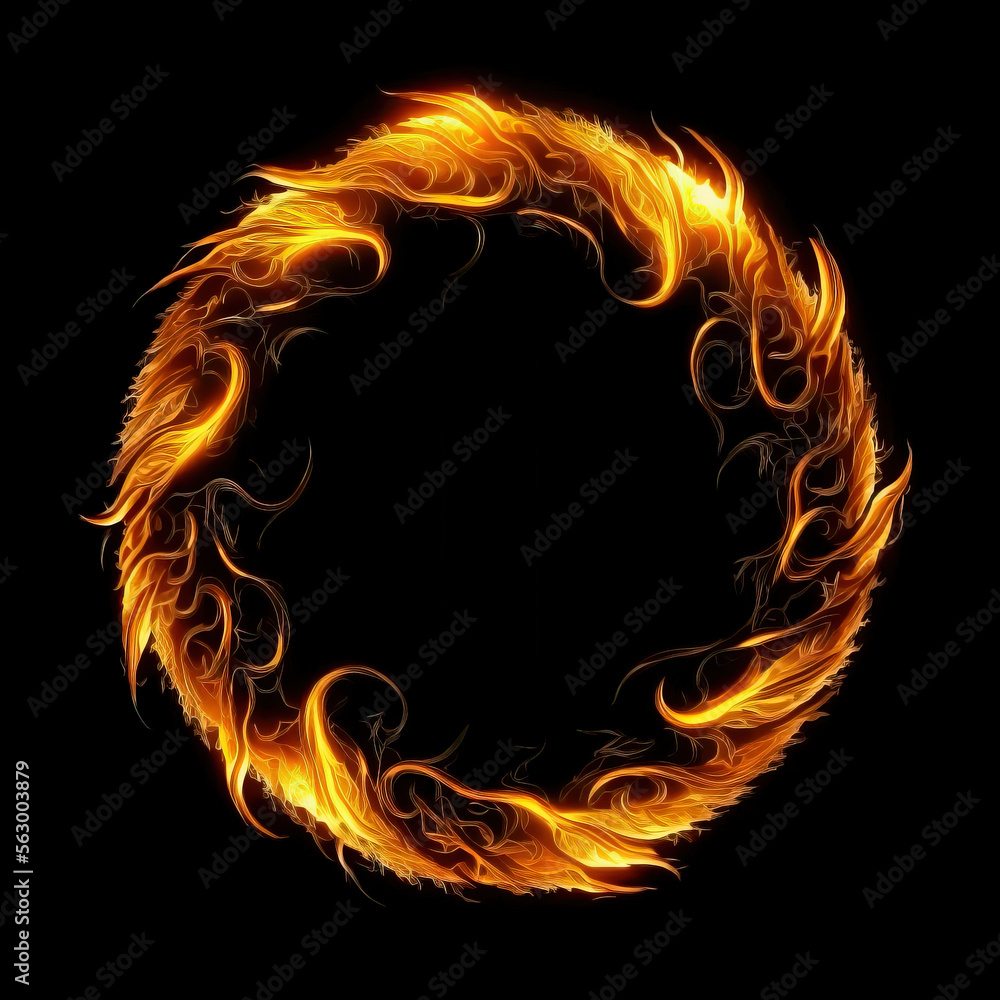 Fire flames on black background. orange flame circle frame.. Generative ...