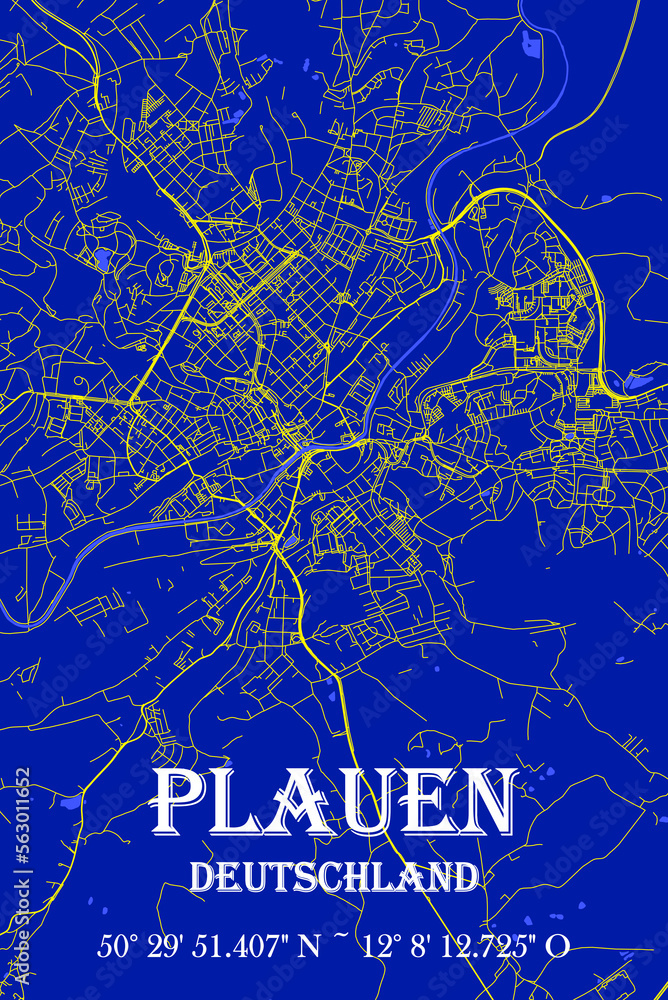 Nachtblaue moderne ästhetische Plauen Stadtkarte Stock Illustration ...