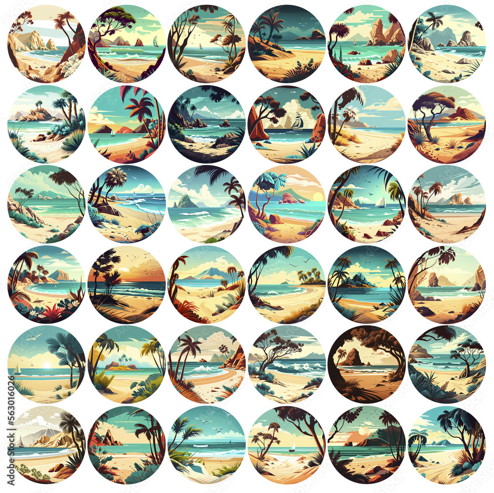 36 wunderschöne Strand und Küsten Landschaften mit Palmen Vector Icons ...