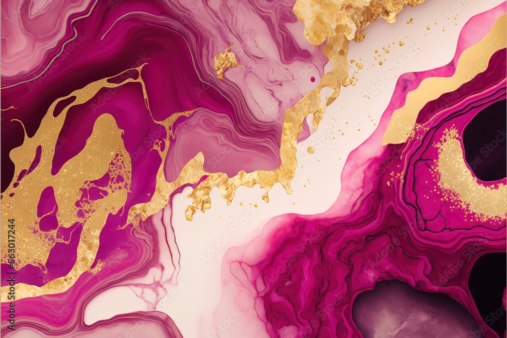 Magenta and gold fluid fluid abstract luxury background. Mixing purple ...