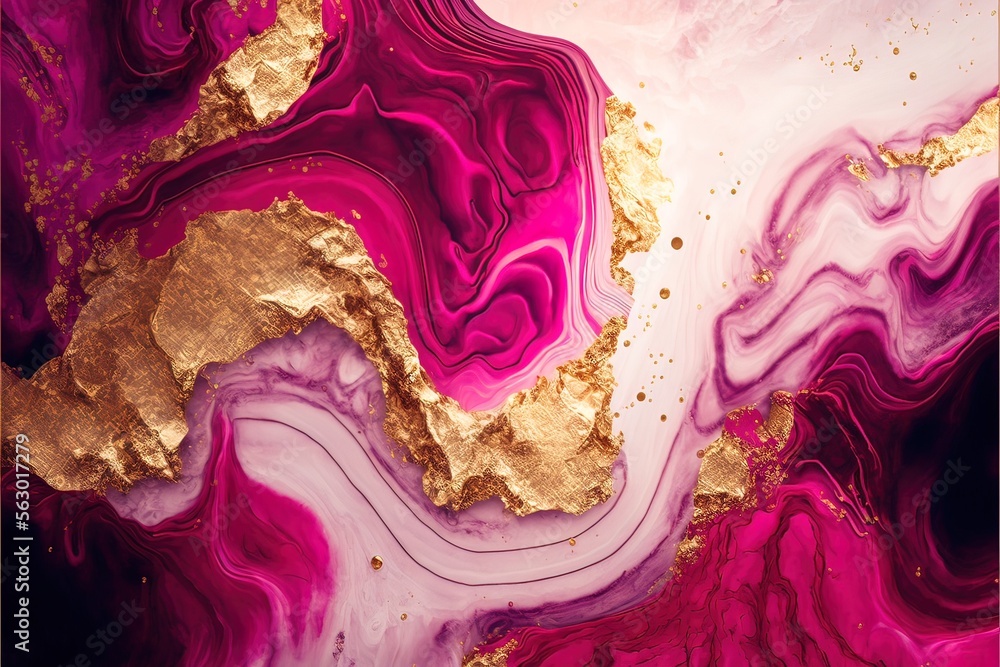 Magenta and gold fluid fluid abstract luxury background. Mixing purple ...