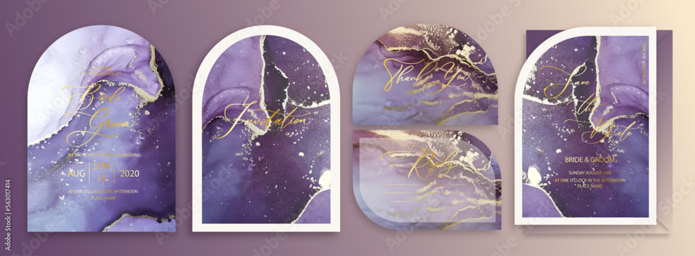 Luxury arch wedding invitation card set background with watercolor ...