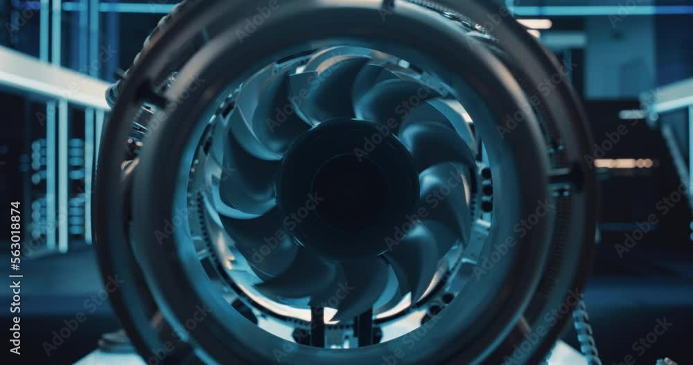 Advanced Futuristic Turbine Engine with a Moving Fan. Modern Industrial ...