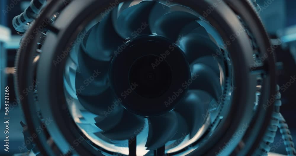 Cinematic Footage of a Rotating Fan Working Inside a High Tech ...