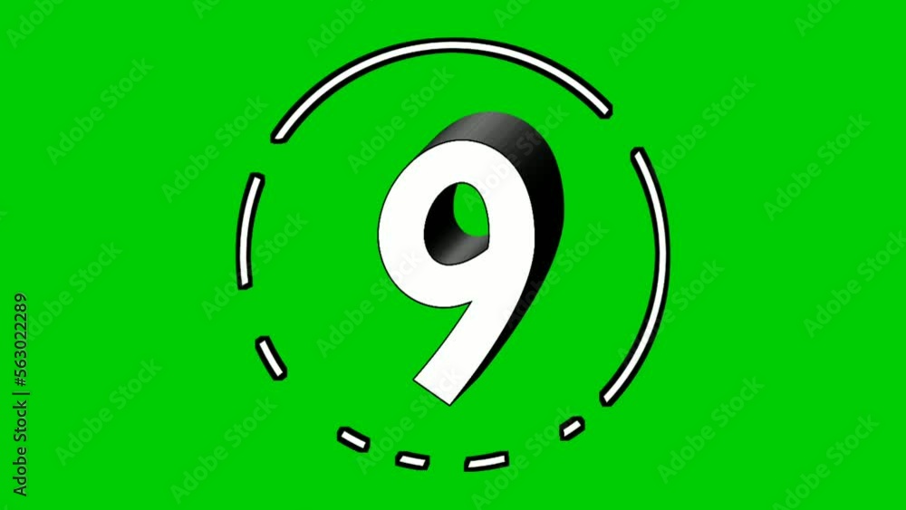 Number nine 9 cartoon animation in rotating circle on green screen.4k cartoon video number ...