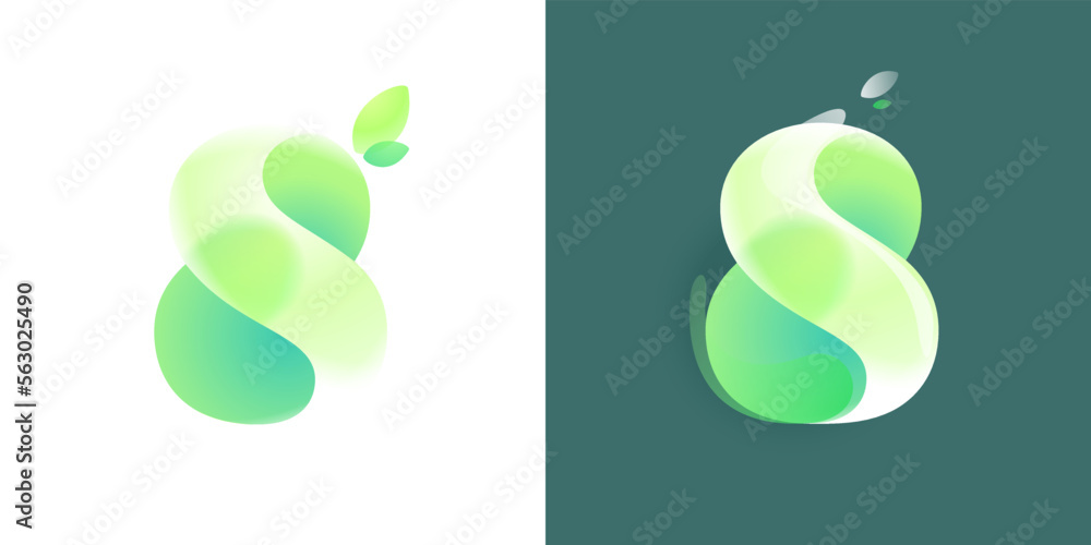 Number eight eco logo with green gradient and leaf in Glassmorphism ...