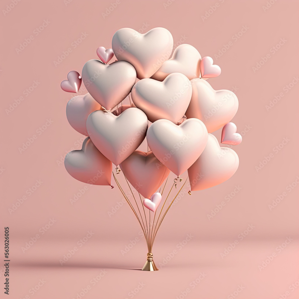 ภาพประกอบสต็อก Heart shaped balloons. Heart balloon on pink background. Symbol of love ...