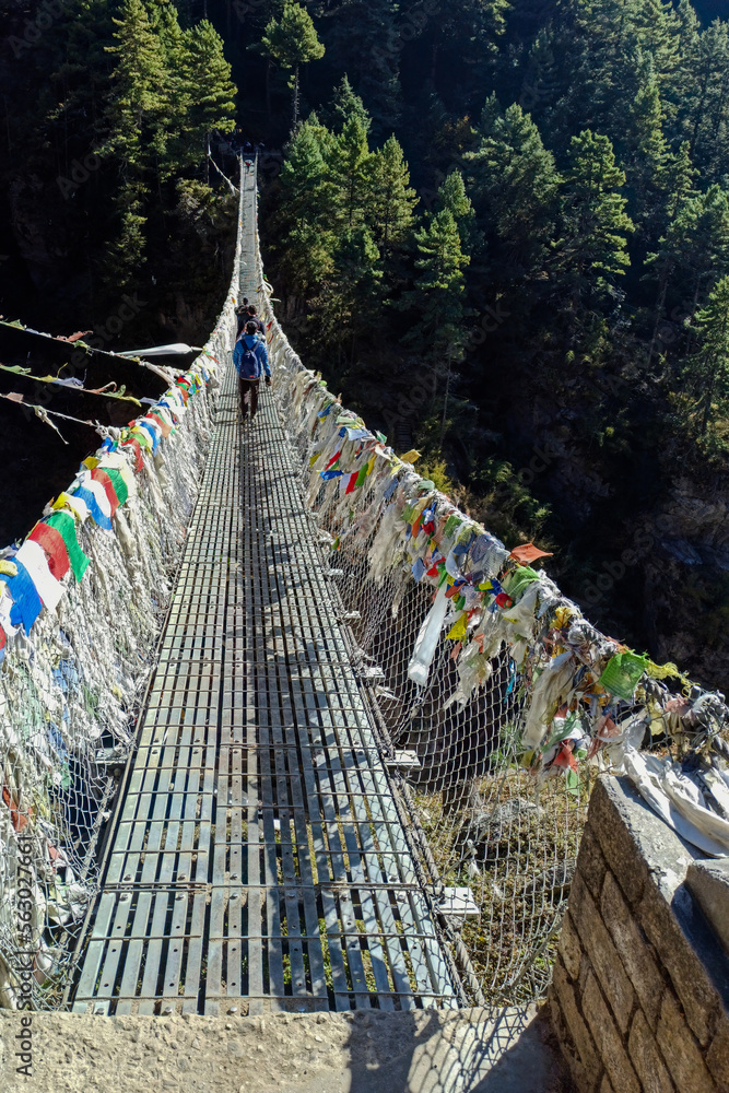 Hillary suspension Bridge near Namche Bazaar over Dudh Koshi river in ...