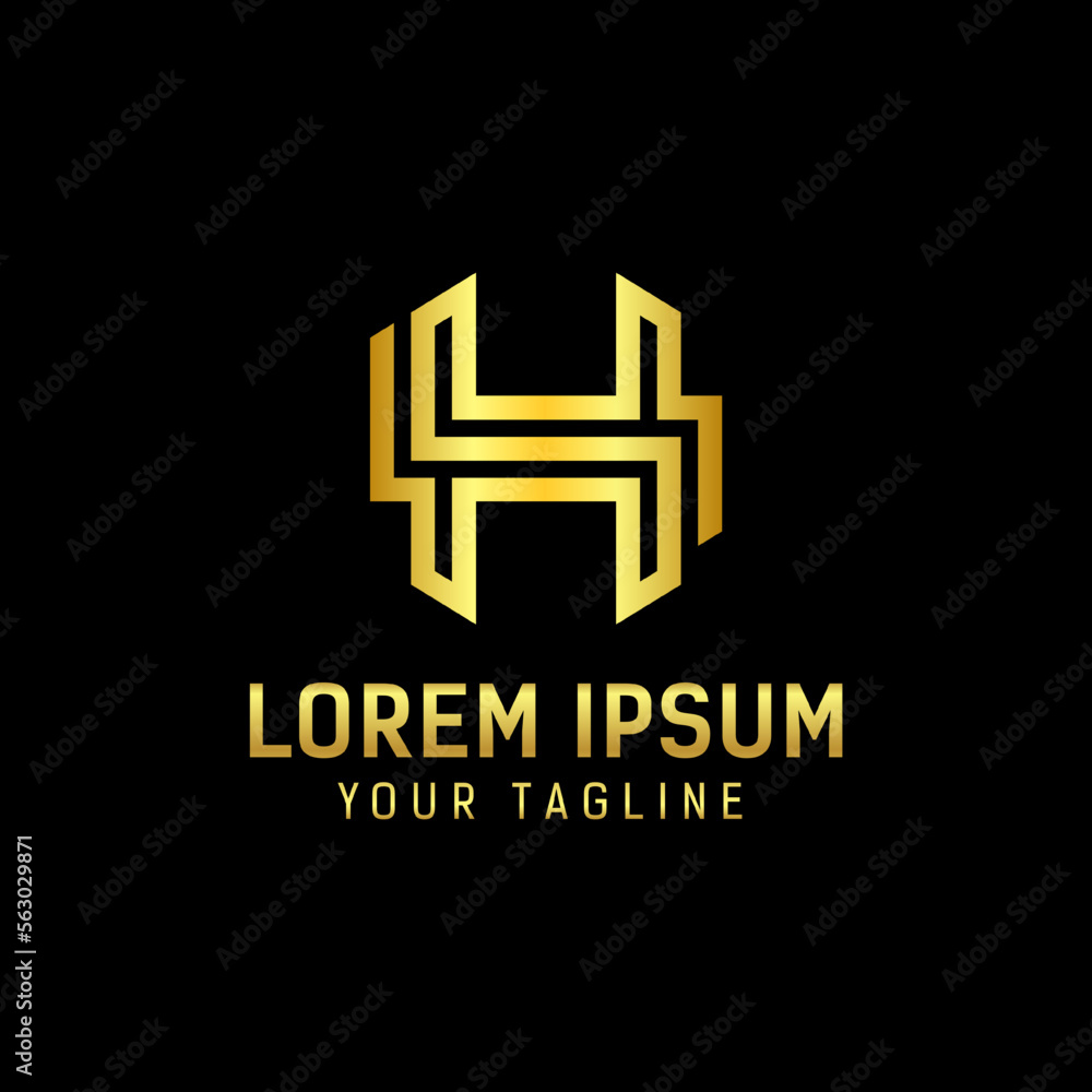 Premium gold letter H logo design with line style for personal identity ...