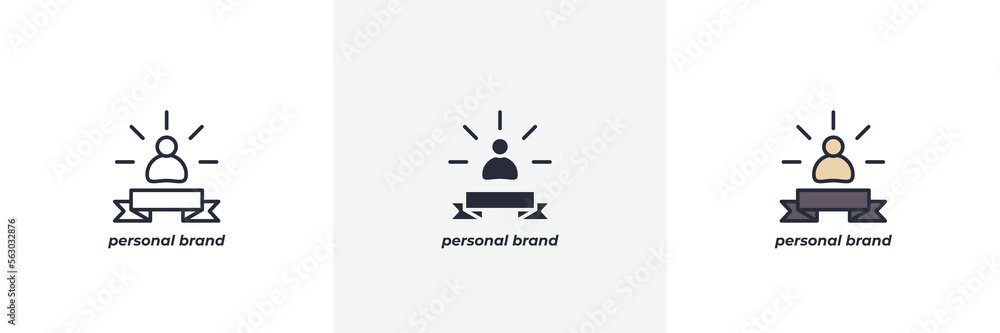 personal brand icon. Line, solid and filled outline colorful version ...