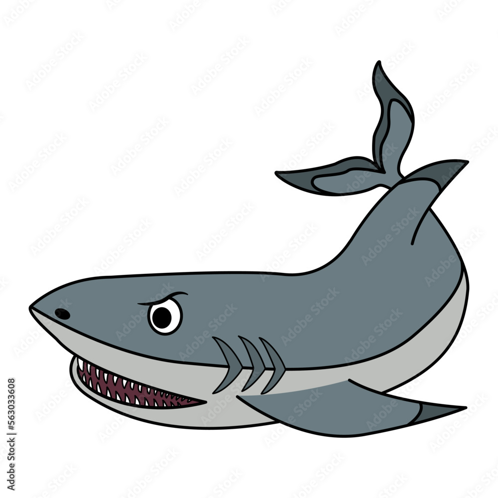 Cartoon shark. Sea shark vector illustration isolated on white ...