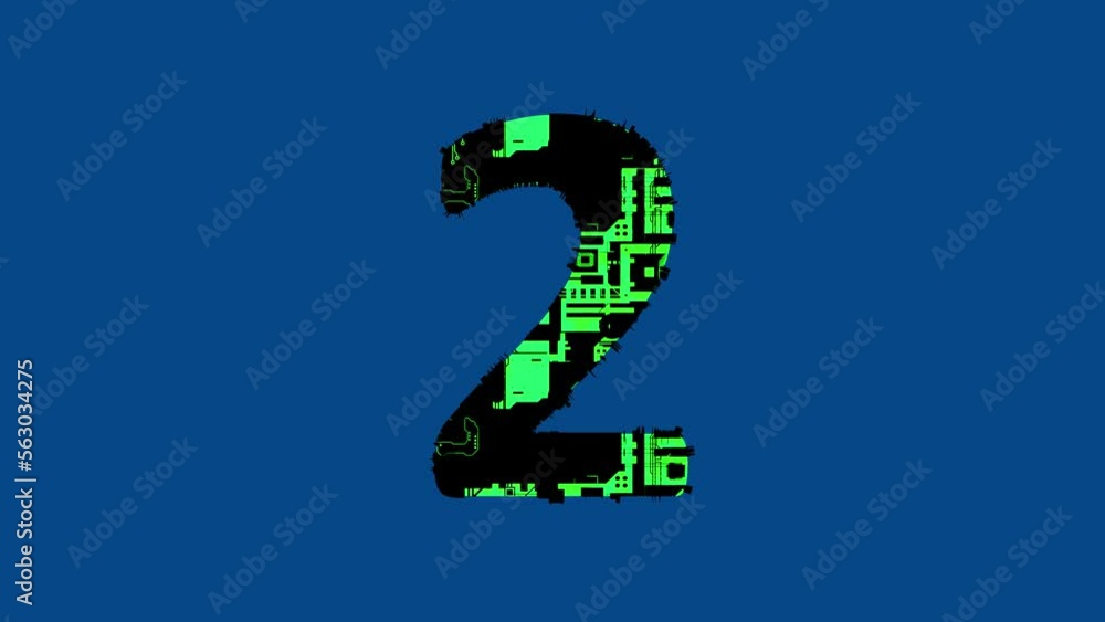 number 2 - futuristic cyberpunk font with green highlight, isolated ...
