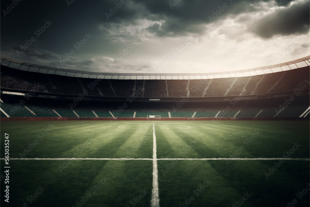 Soccer field inside large stadium, green grass, generative ai Stock ...