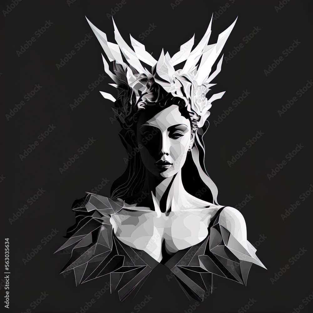 Buste d'une femme stylisé en noir et blanc et polygones Stock ...