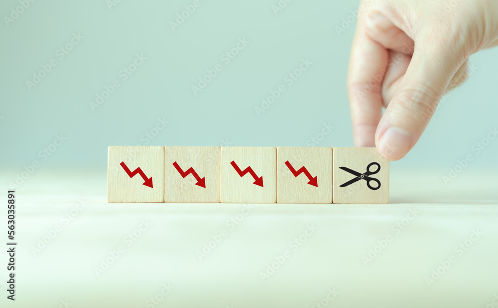 Cutting losses concept. Cut or eliminate the loss of the red chart to ...