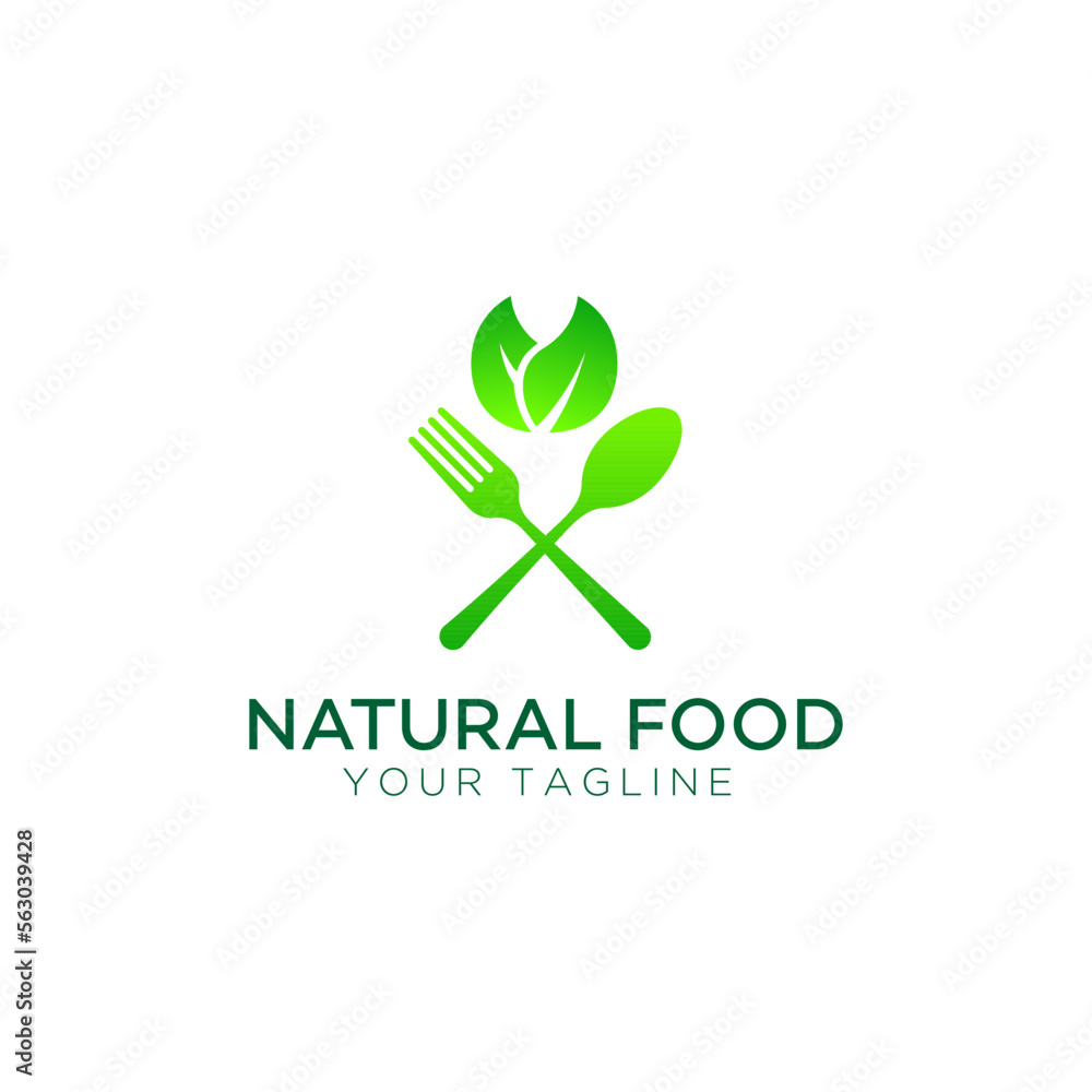 Healthy food logo with leaf elements, Restaurant logo with spoon and ...