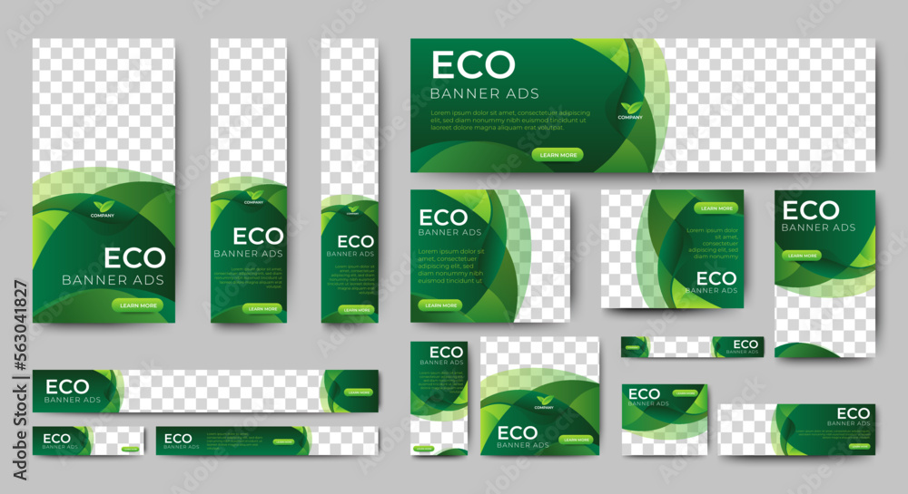 Nature Banner Design Web Template Set Horizontal Header Web Banner Modern Gradient Green Cover