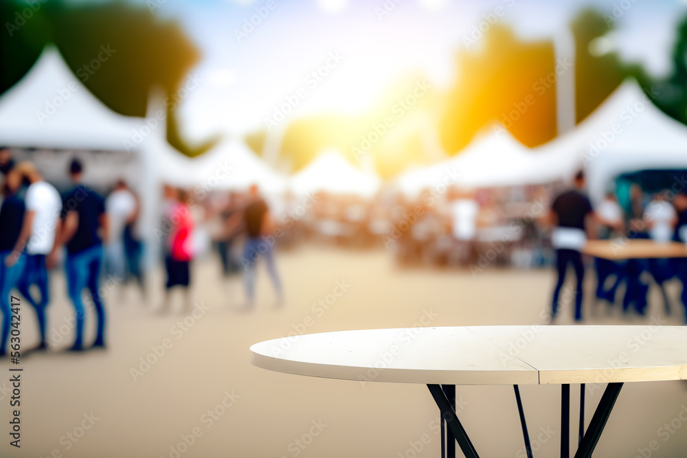 Mockup of outdoor cafe with round table of metal round table at outdoor ...