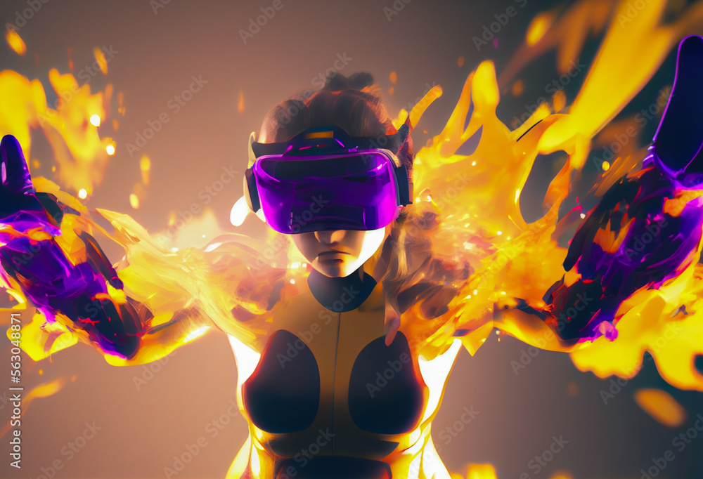 3d character style nft collection with VR goggles immersed in backlit ...