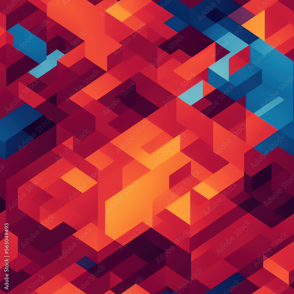 Seamless Tile Illustration Featuring An Orange And Blue Cube Pattern The Geometric Isometric