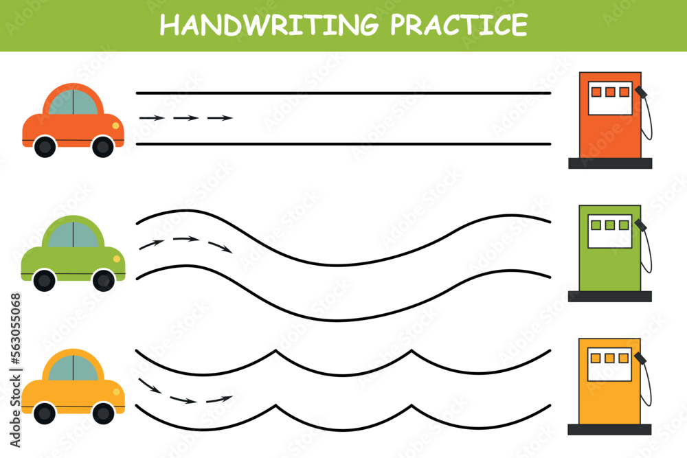 Handwriting practice sheet. Simple educational game. Transport or ...