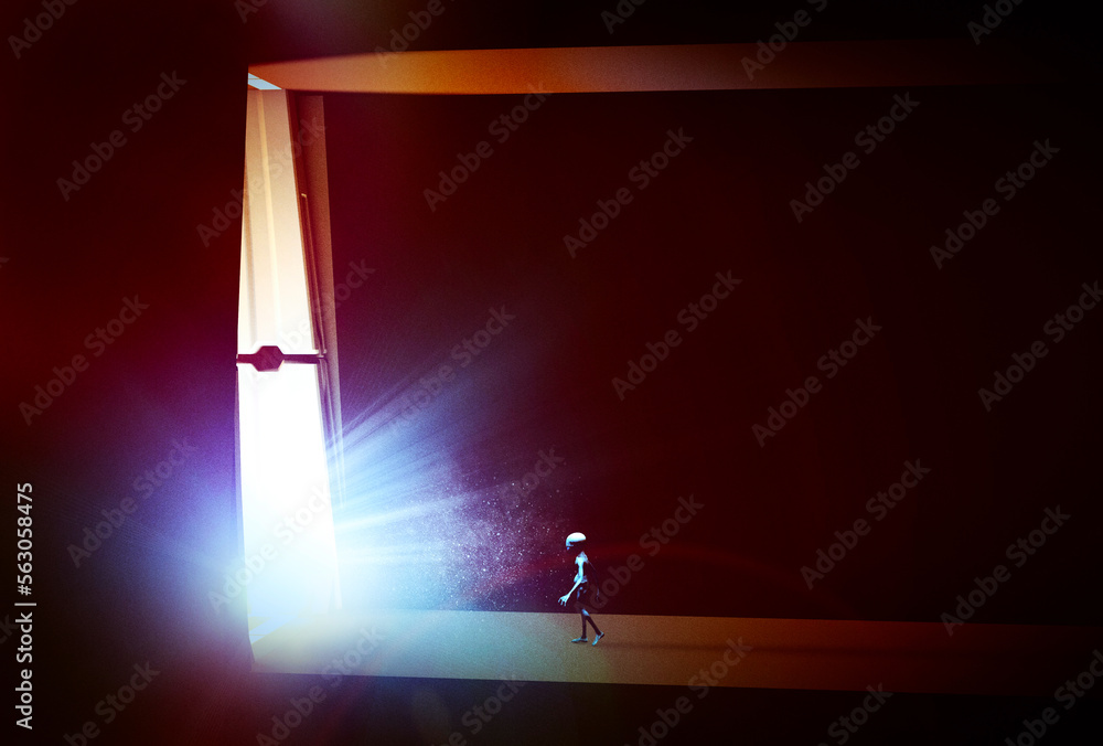 Portal with other worlds, alien spaceship. Door to other dimensions ...