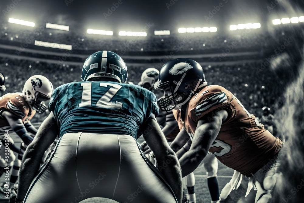Football player close up, during a practice game in the stadium in the ...