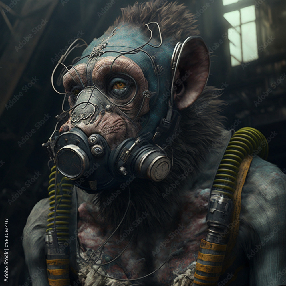 old masked monkey after nuclear war apocalypse trouble toxic mask Stock ...