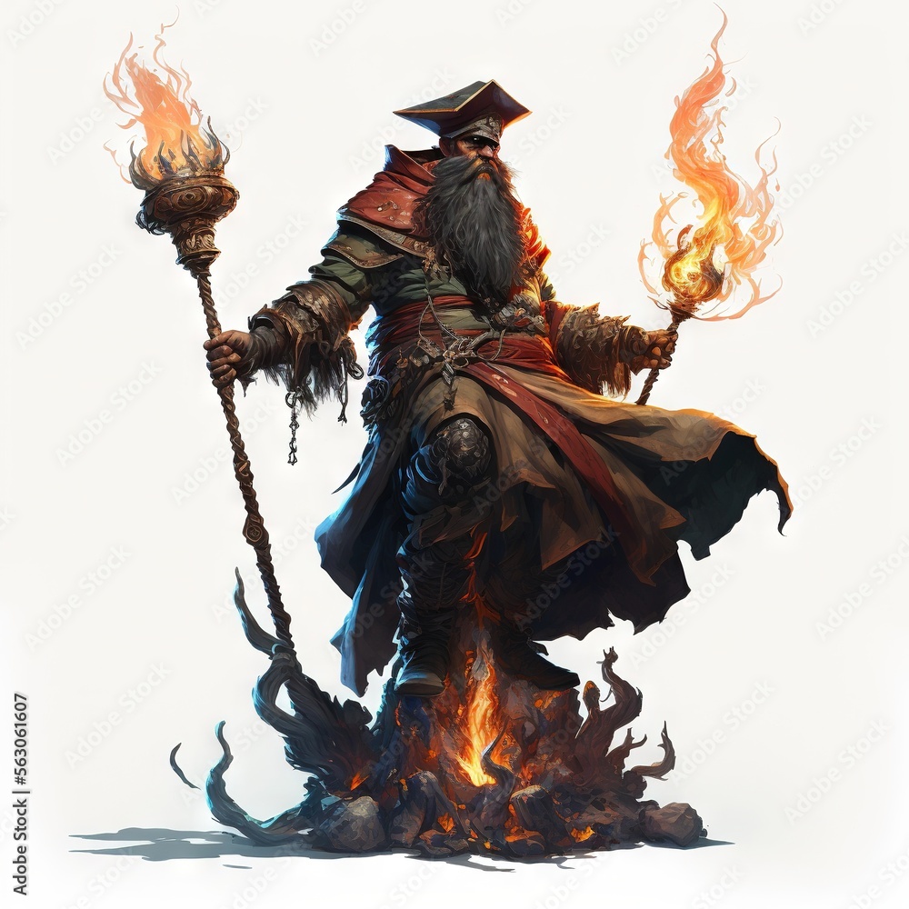 Fantasy RPG Fire mage drawing, white background, created with ...