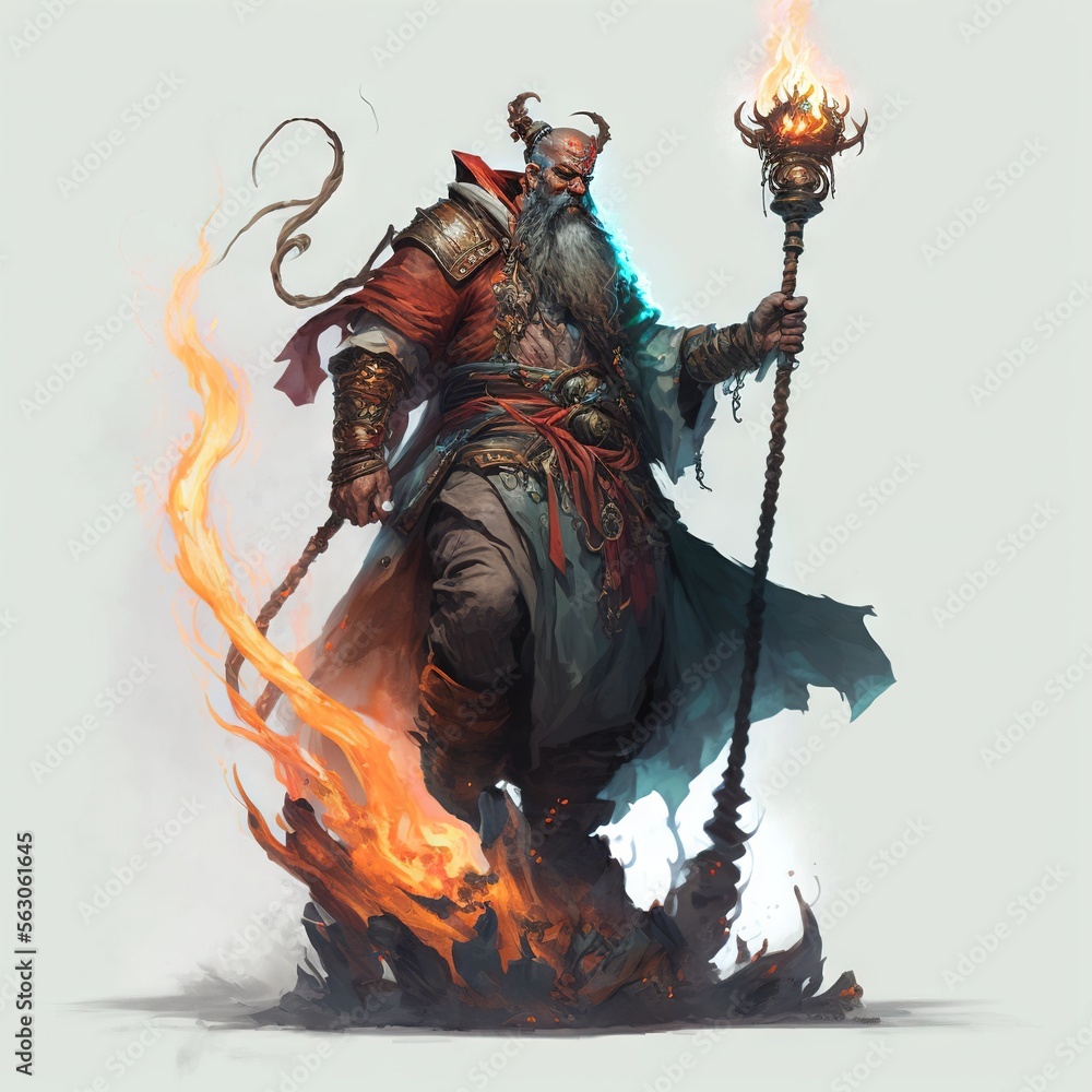Fantasy RPG Fire mage drawing, white background, created with ...