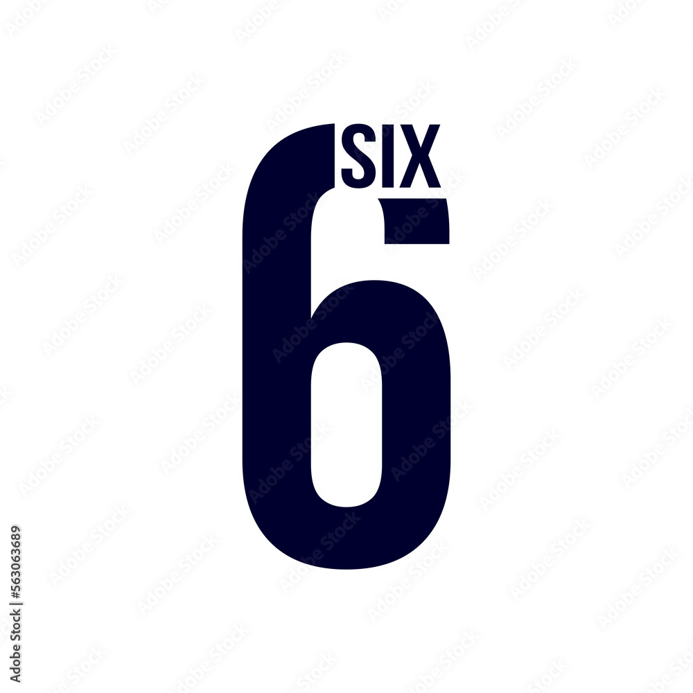 Creative minimal design number Six. Six symbol isolated on white ...