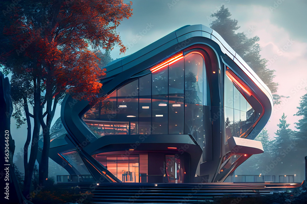 Conceptual futuristic house of the future, ai illustration. Comportable ...