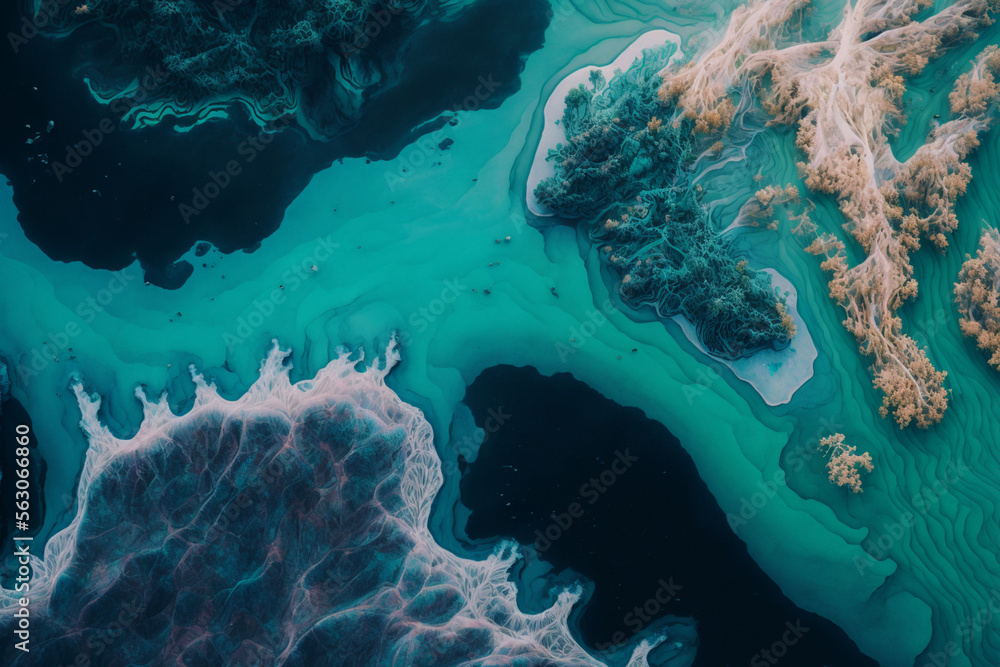drone aerial view of a body of water off the coast made by generative ...