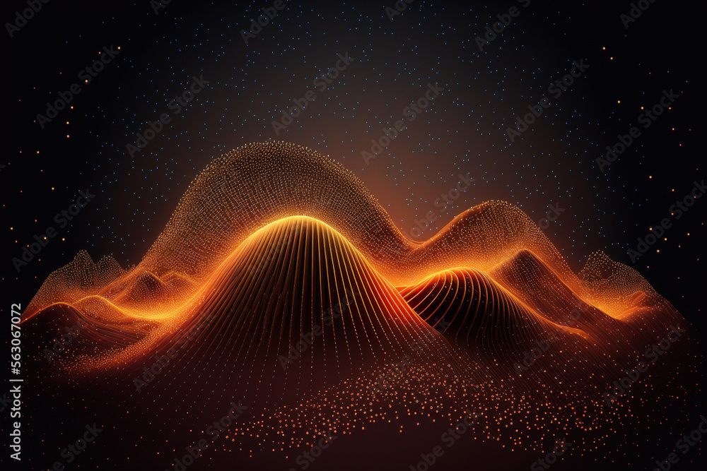 orange big data visualization with interweaving dots made by generative ...