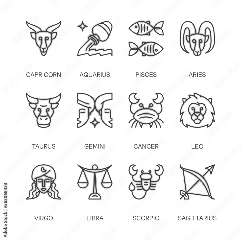 Zodiac horoscope astrological thin line label linear design esoteric ...