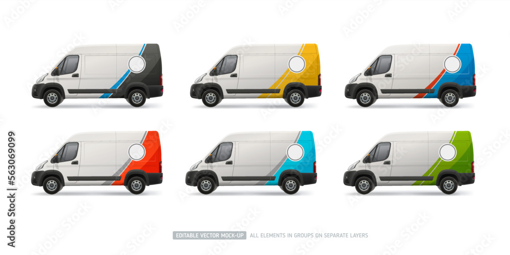 Company Van mockup set with branding wrap decal design and corporate ...