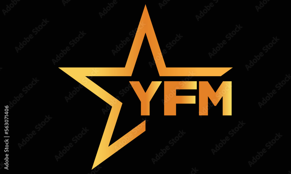 YFM golden luxury star icon three letter logo design vector template ...