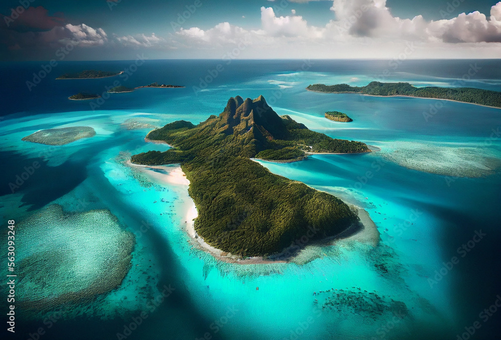 Bora Bora aerial view from drone. Island in French Polynesia. White ...