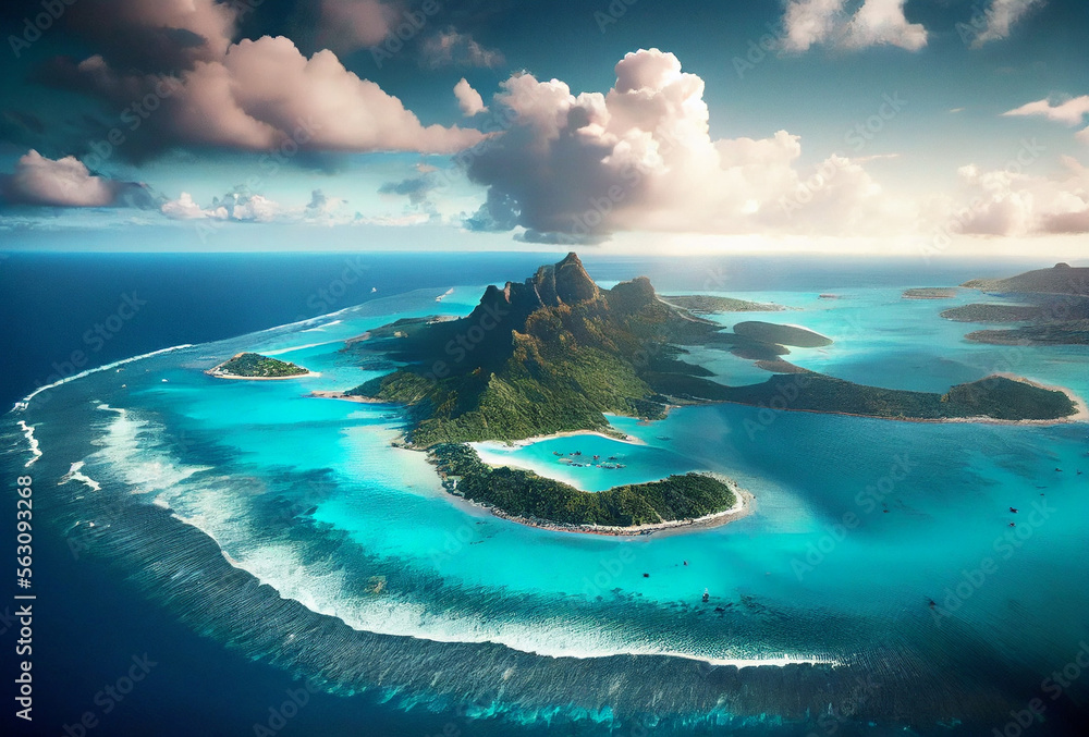 ภาพประกอบสต็อก Bora Bora aerial view from drone. Island in French ...