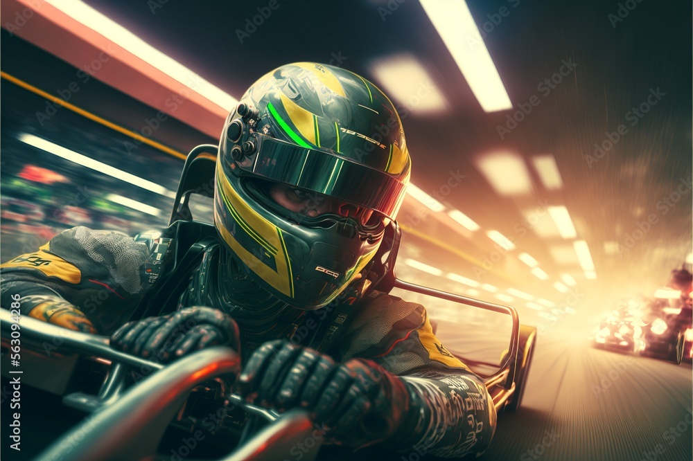 A robot race car driver competing in a futuristic race track Generative ...