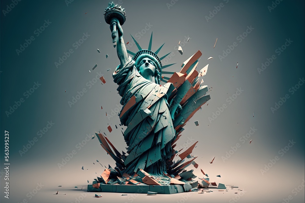 Collapsing liberty statue in new york city illustration generative ai ...