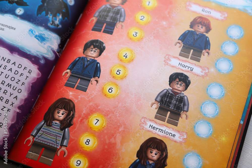 Book with Lego characters. Harry Potter, Ron Weasley and Hermione ...