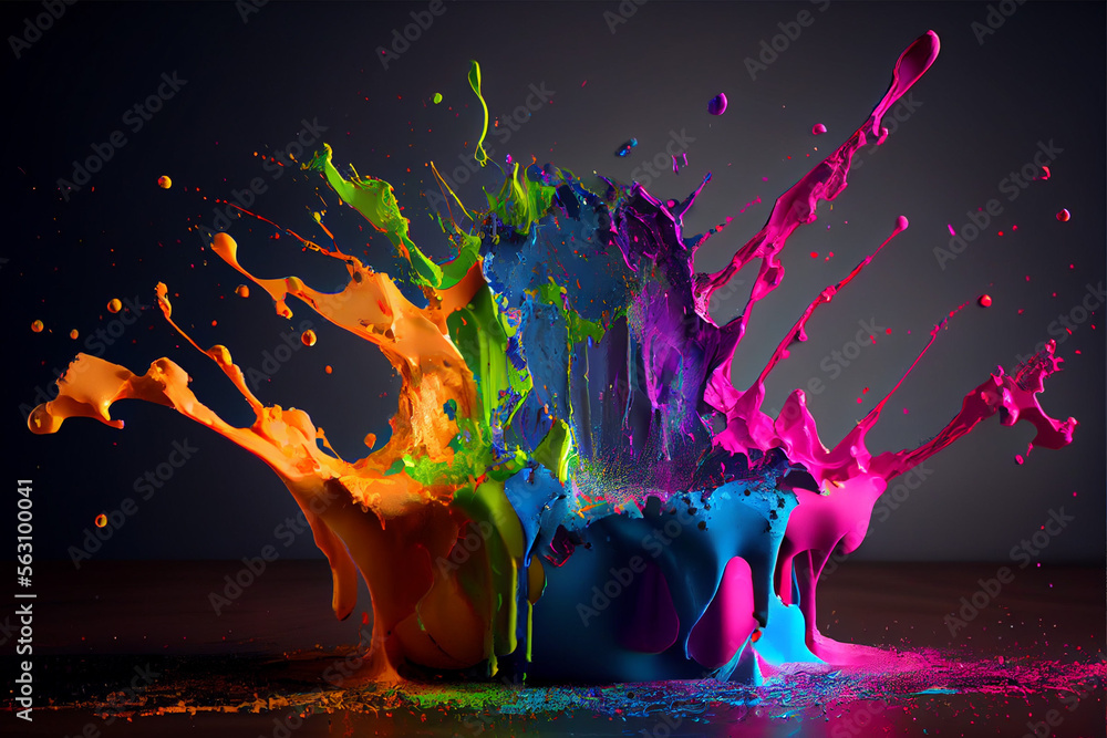 Exploding liquid paint in rainbow colors with splashes. Created with ...