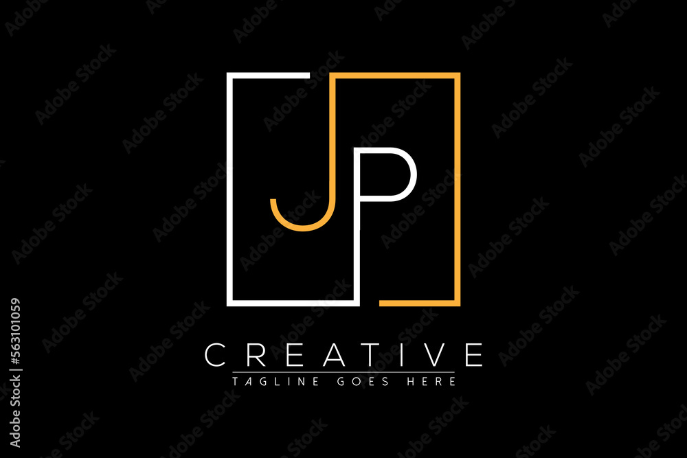 Initial letter jp, pj, j, p elegant and luxury Initial with Rectangular frame minimal monogram ...