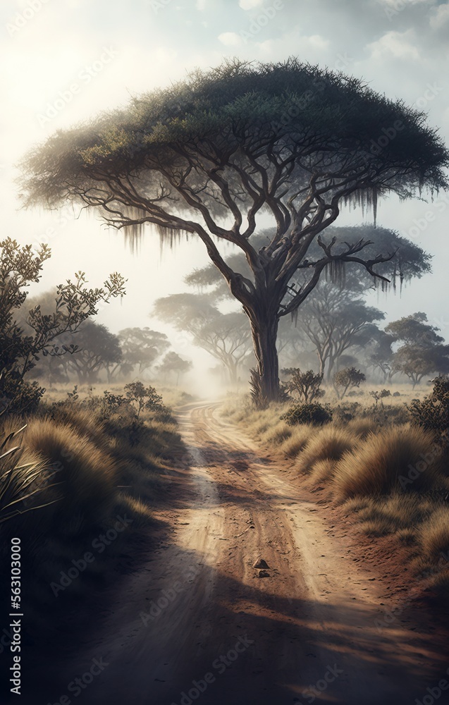 Pretty dirt road in a African Savannah rural landscape. Sunny ...
