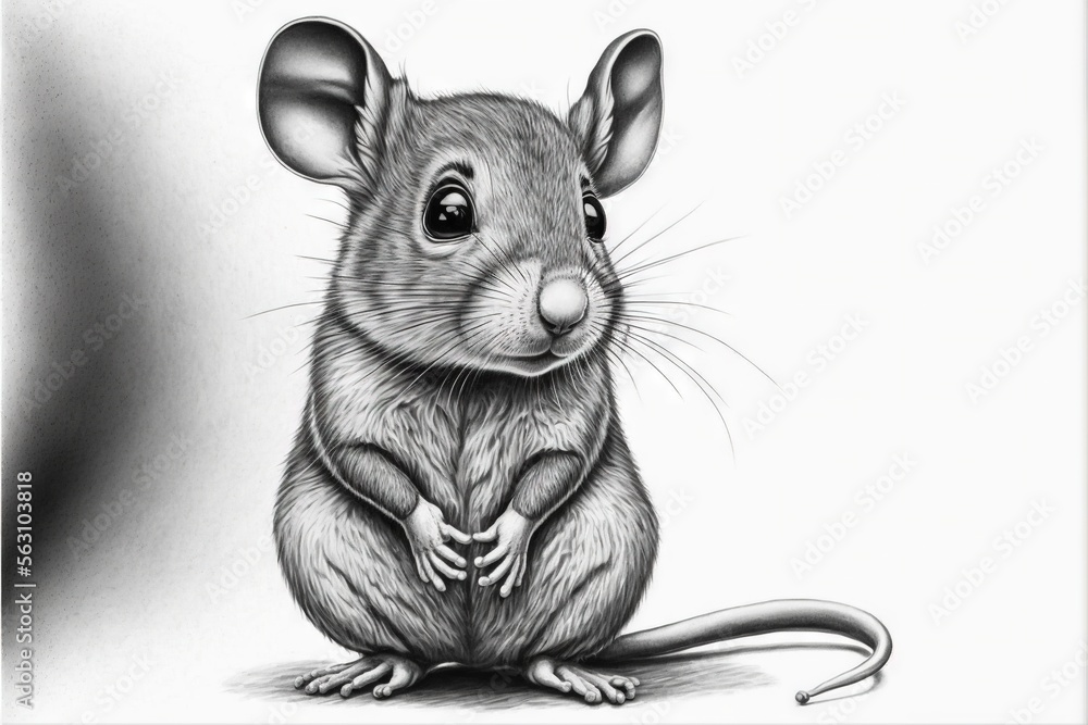 a drawing of a mouse sitting on its hind legs with its front paws on ...
