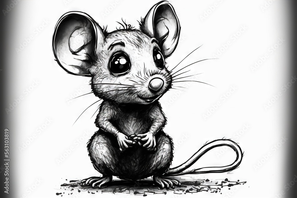 a drawing of a mouse sitting on the ground with its paws on its knees ...